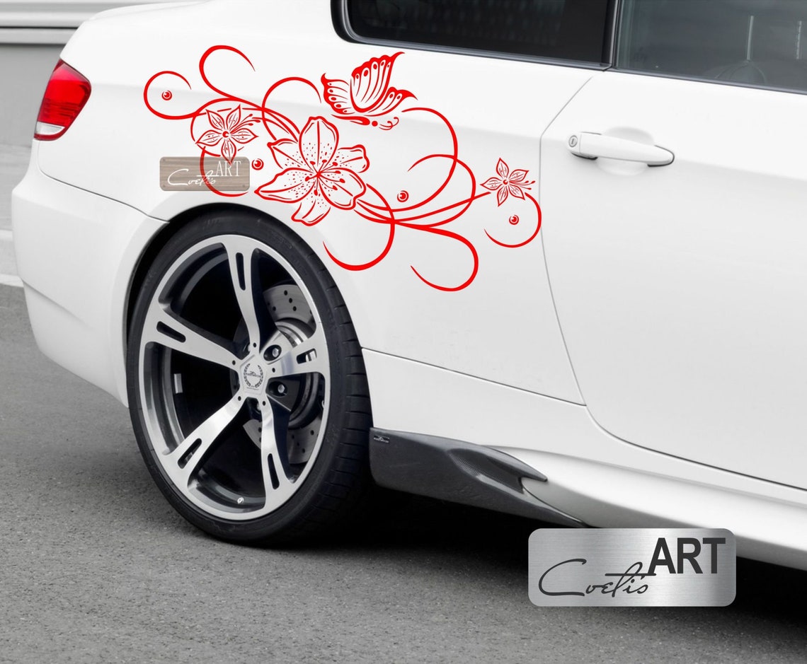 X2 Lilies Flowers Lily and Butterfly Car Sticker Van Stickers | Etsy