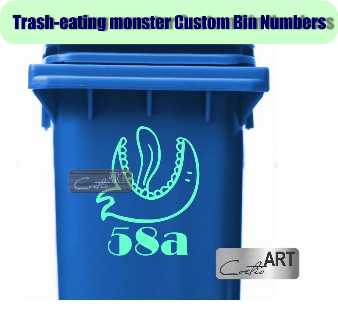 Personalized Trash Can Monster Vinyl Decal: Custom Number Wheelie Bin ...