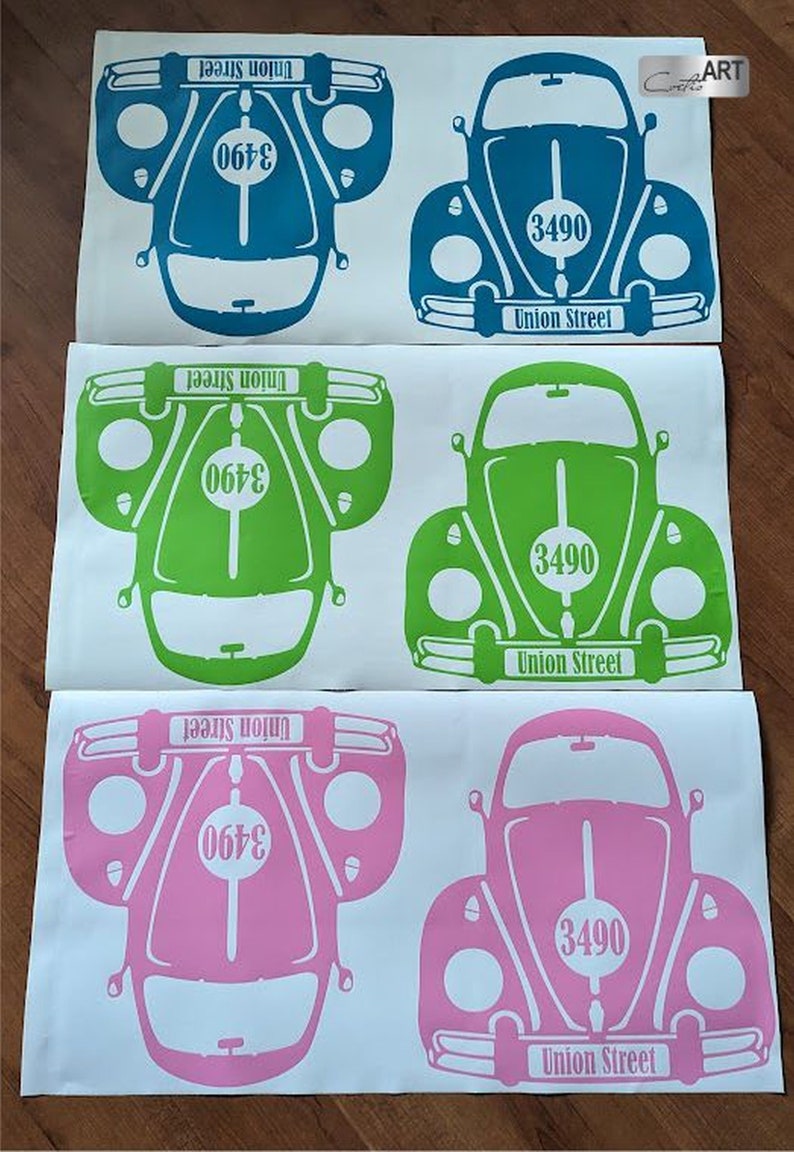 X2, VW Beetle Wheelie Bin Stickers: Custom Street Number Vinyl Decals ...