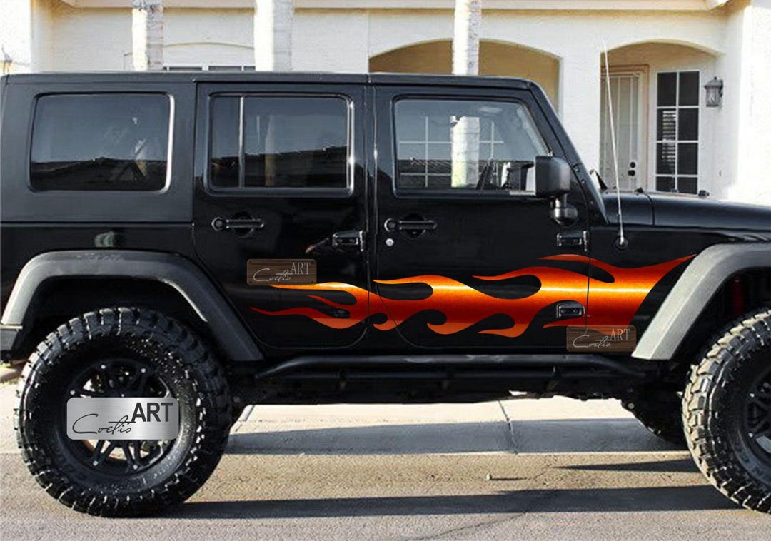 Metallic FIRE Flames Decal: Custom Vinyl Stickers for Car, Van, Jeep ...
