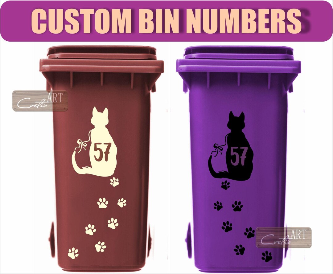 Cat & Paws Wheelie Bin Number Sticker Decal Vinyl Pet Kitten Stickers ...