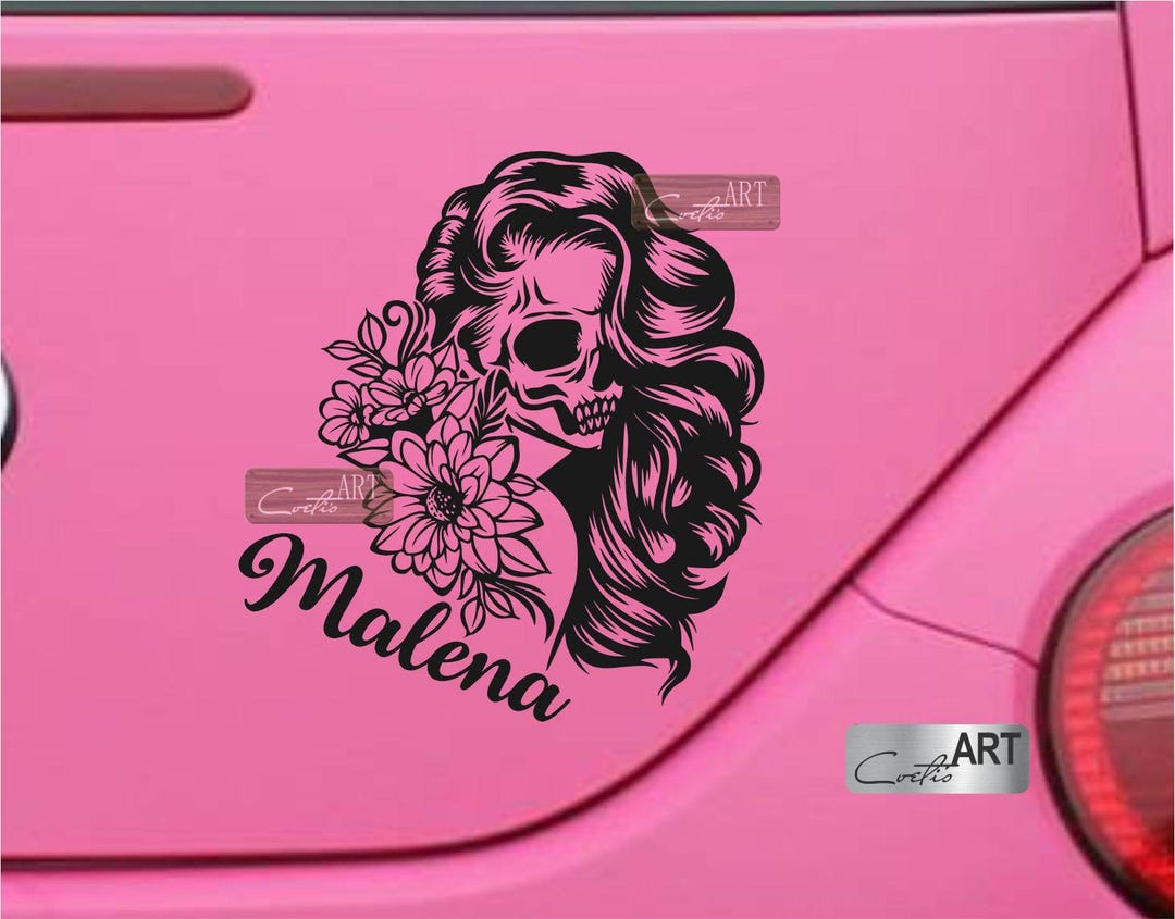 Auto Lady Skull Flowers Custom Name Car Van Kemper Caravan Decal Vinyl ...