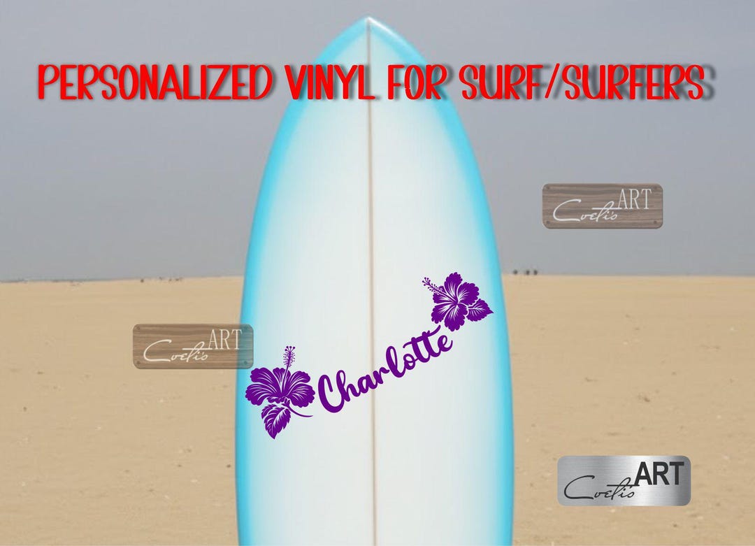 Custom Surfboard Decals, Personalized Name Stickers, Hawaiian Hibiscus ...