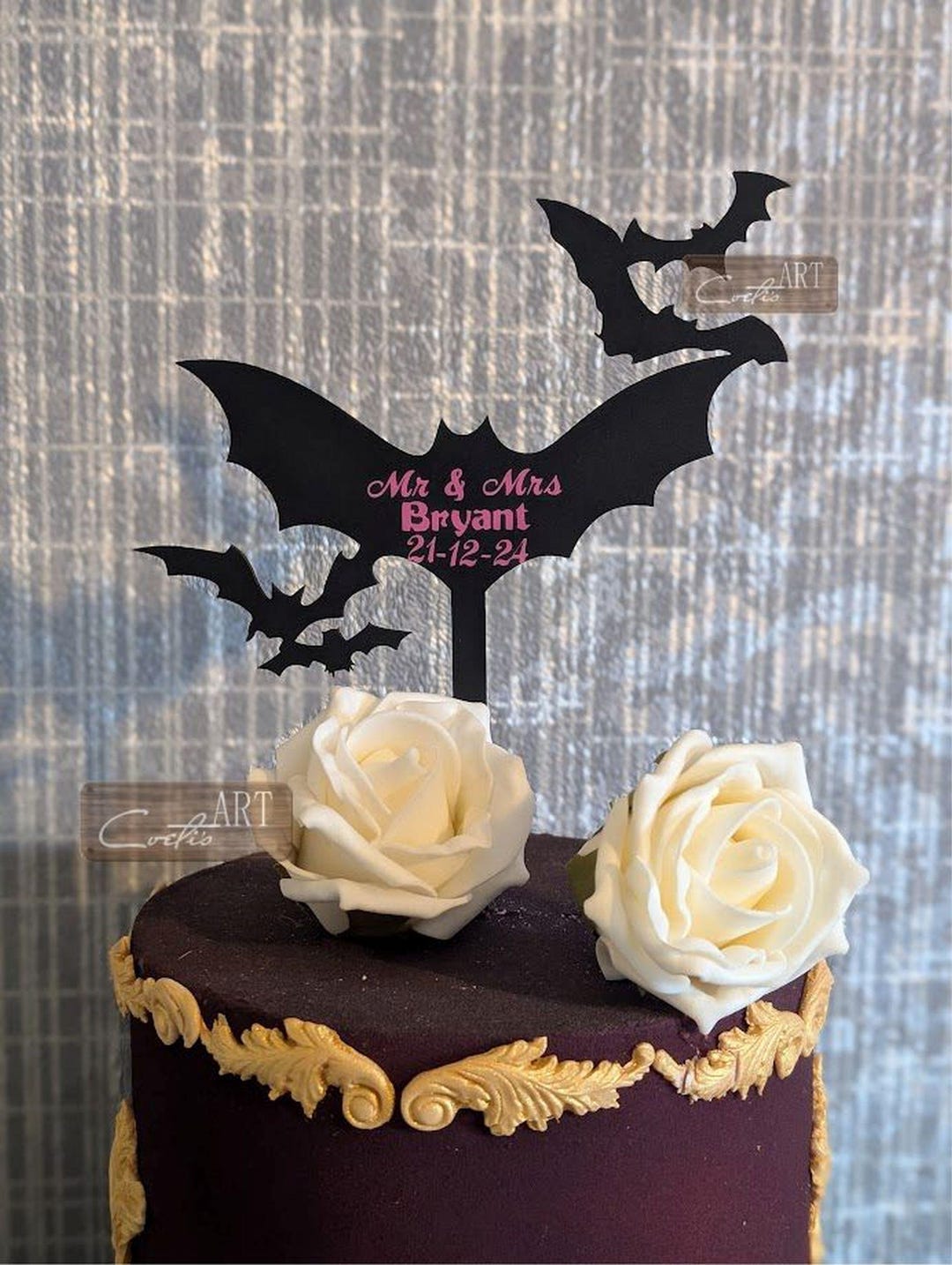 BATS Custom Names Date Cake Topper Birthday Wedding Cake Topper Bride ...