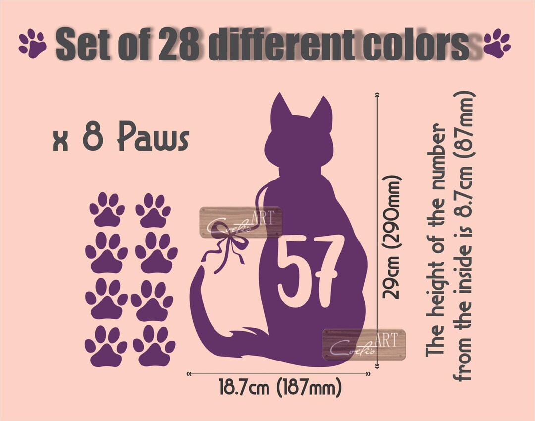 Cat & Paws Wheelie Bin Number Sticker Vinyl Decal: Pet Kitten Stickers ...