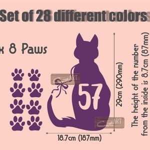 Cat & Paws Wheelie Bin Number Sticker Vinyl Decal: Pet Kitten Stickers ...