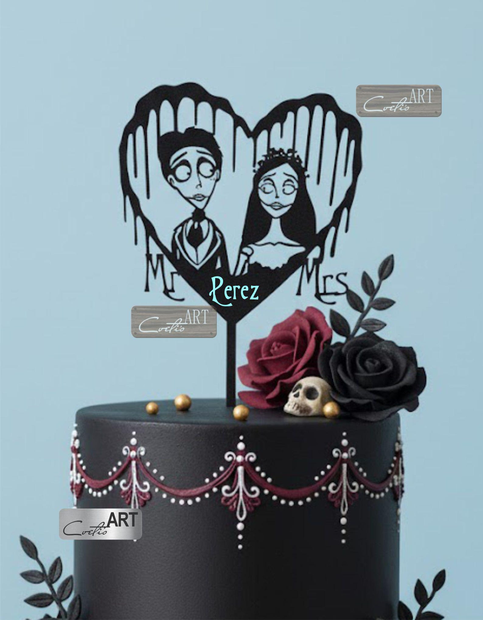 Corpse Bride & Victor Cake Topper: Custom Names, Gothic Wedding Topper ...