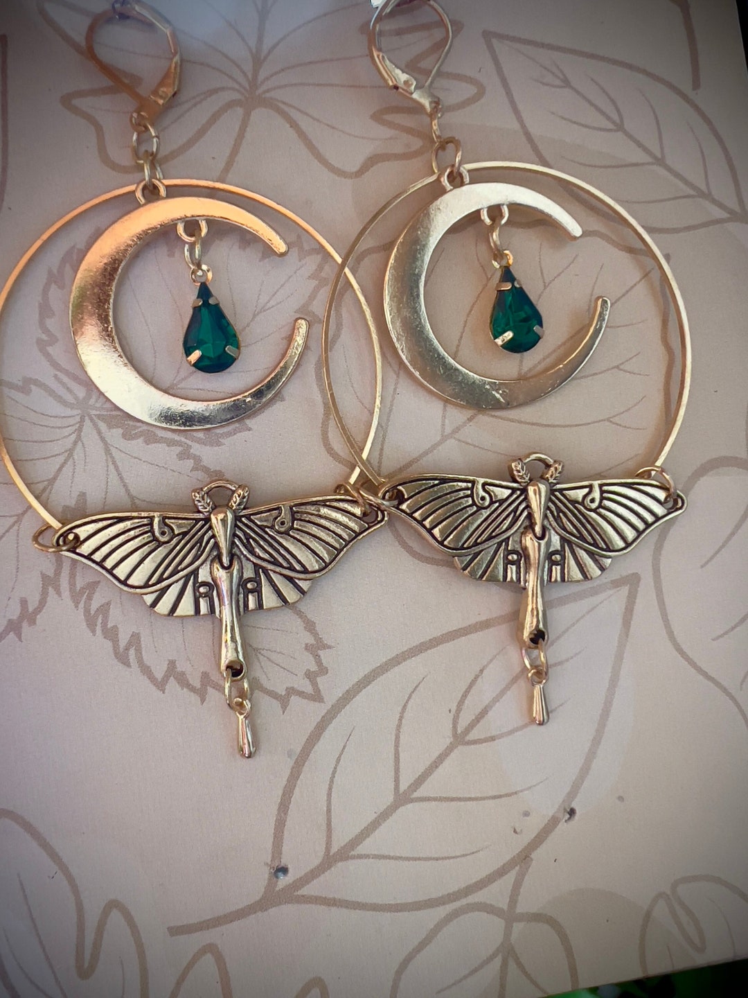 Handmade Crescent Moon Moth Drop Earrings for Women, Bohemian Vintage ...