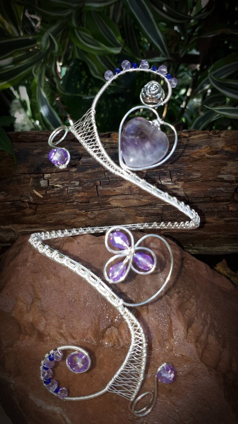 Amethyst heart Arm cuff Silver Wire Wrap Spiral Arm band | Etsy