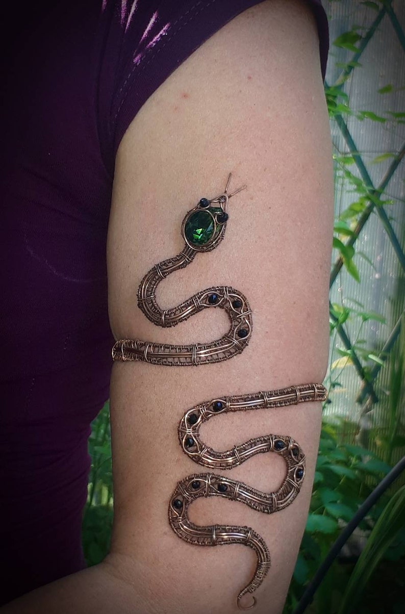Snake Upper Arm cuff spiral Band with crystal Upper Arm | Etsy