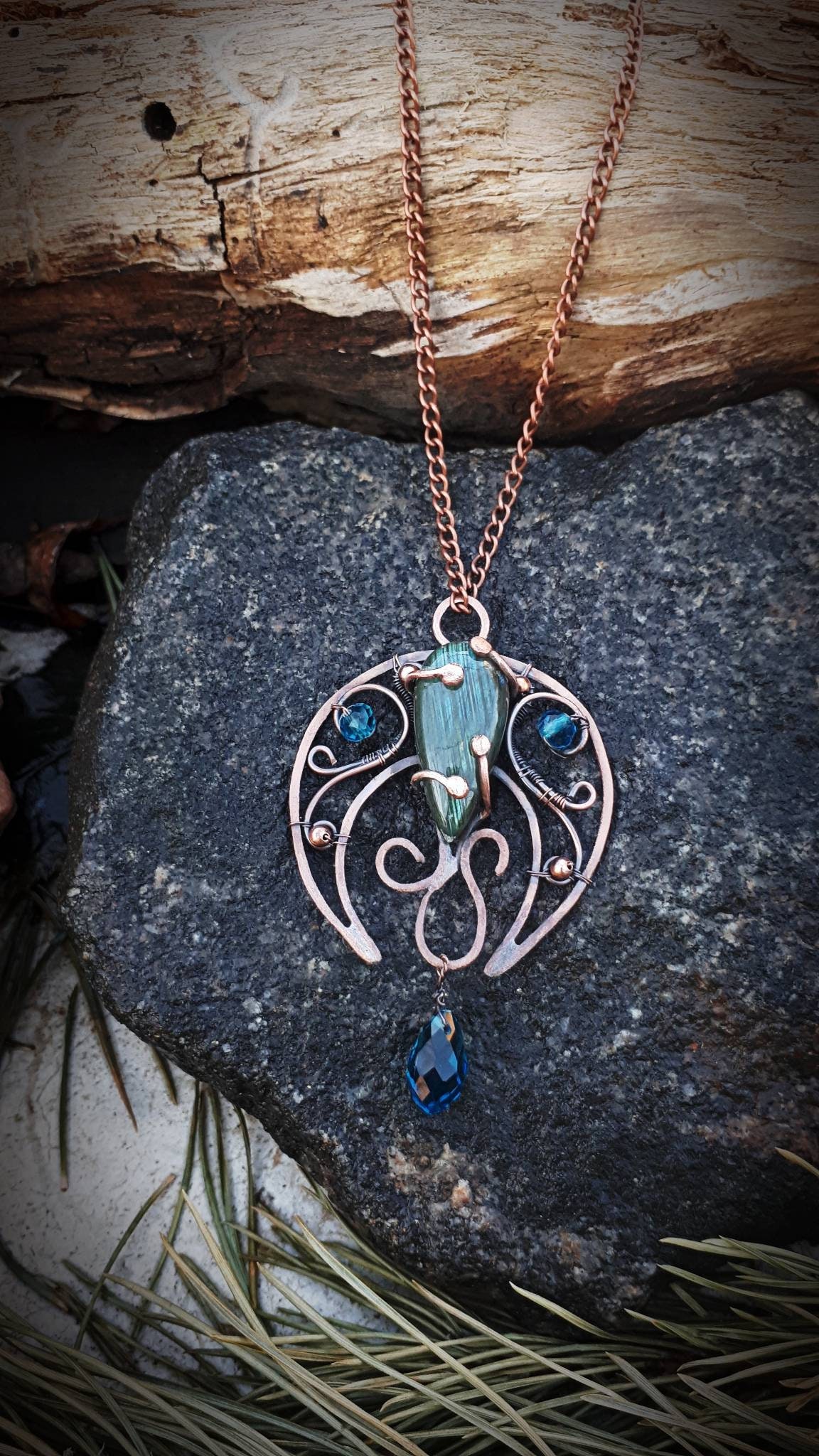 Blue Labradorite Crescent Moon Pendant Wire Wrapped Copper - Etsy