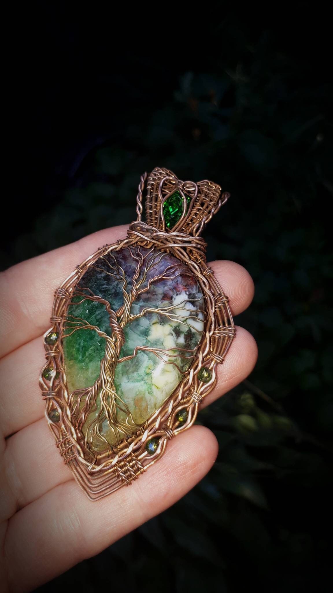 Solar Quartz Tree of life pendant Wire Wrapped copper tree of | Etsy