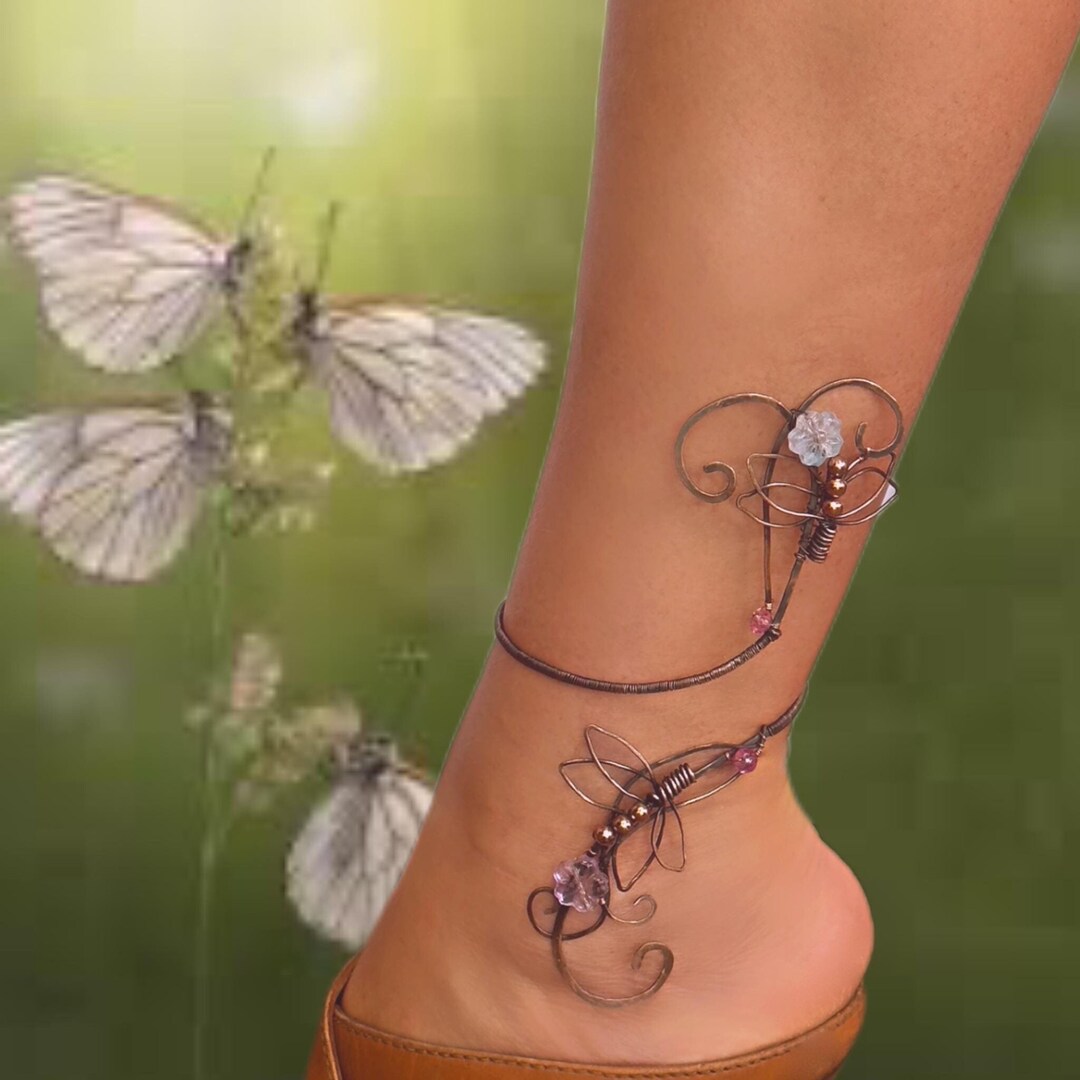 Moth Ankle Bracelet for Women Boho, Wire Wrapped Butterfly Anklet ...