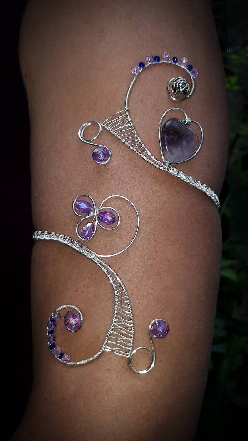 Amethyst heart Arm cuff Silver Wire Wrap Spiral Arm band | Etsy