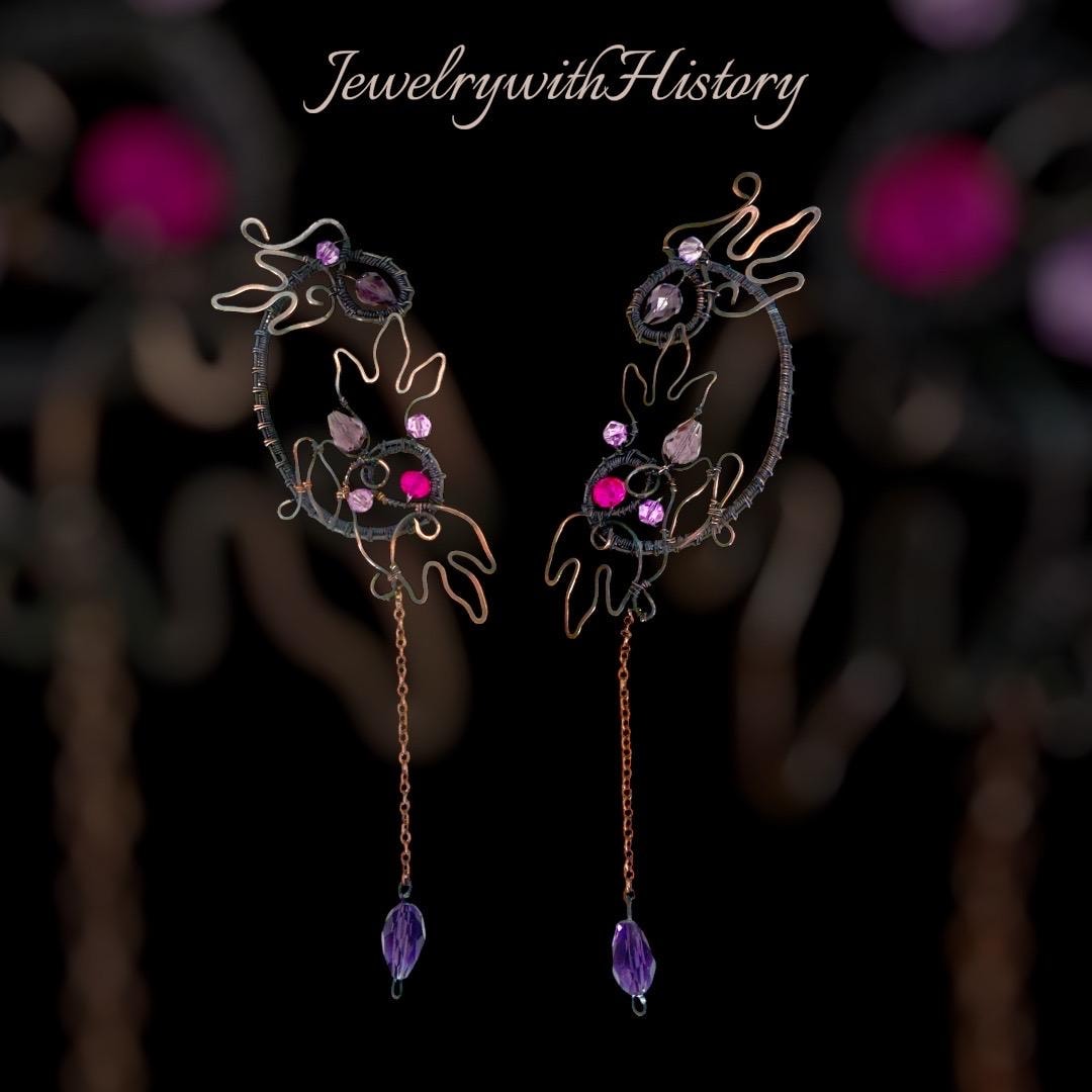 Copper Flower Ear Cuff: Wire Wrapped Elven Ear Jewelry, No Piercing - Etsy