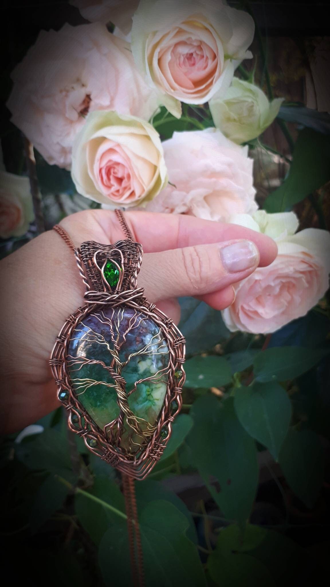 Solar Quartz Tree of life pendant Wire Wrapped copper tree of | Etsy