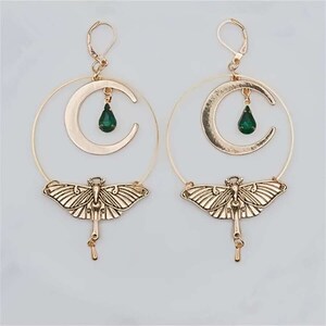Handmade Crescent Moon Moth Drop Earrings for Women, Bohemian Vintage Crescent Moon Earrings ...