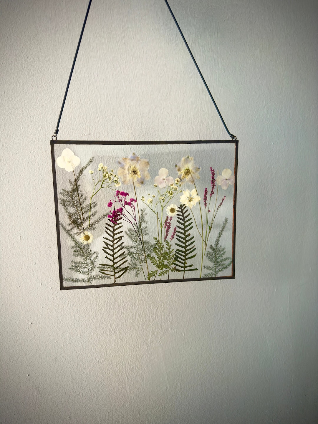 Flower pressed glass, Pressed white flower, Pressed flower art large ...