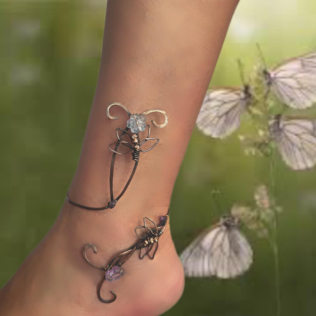 Moth Ankle Bracelet for Women Boho, Wire Wrapped Butterfly Anklet ...