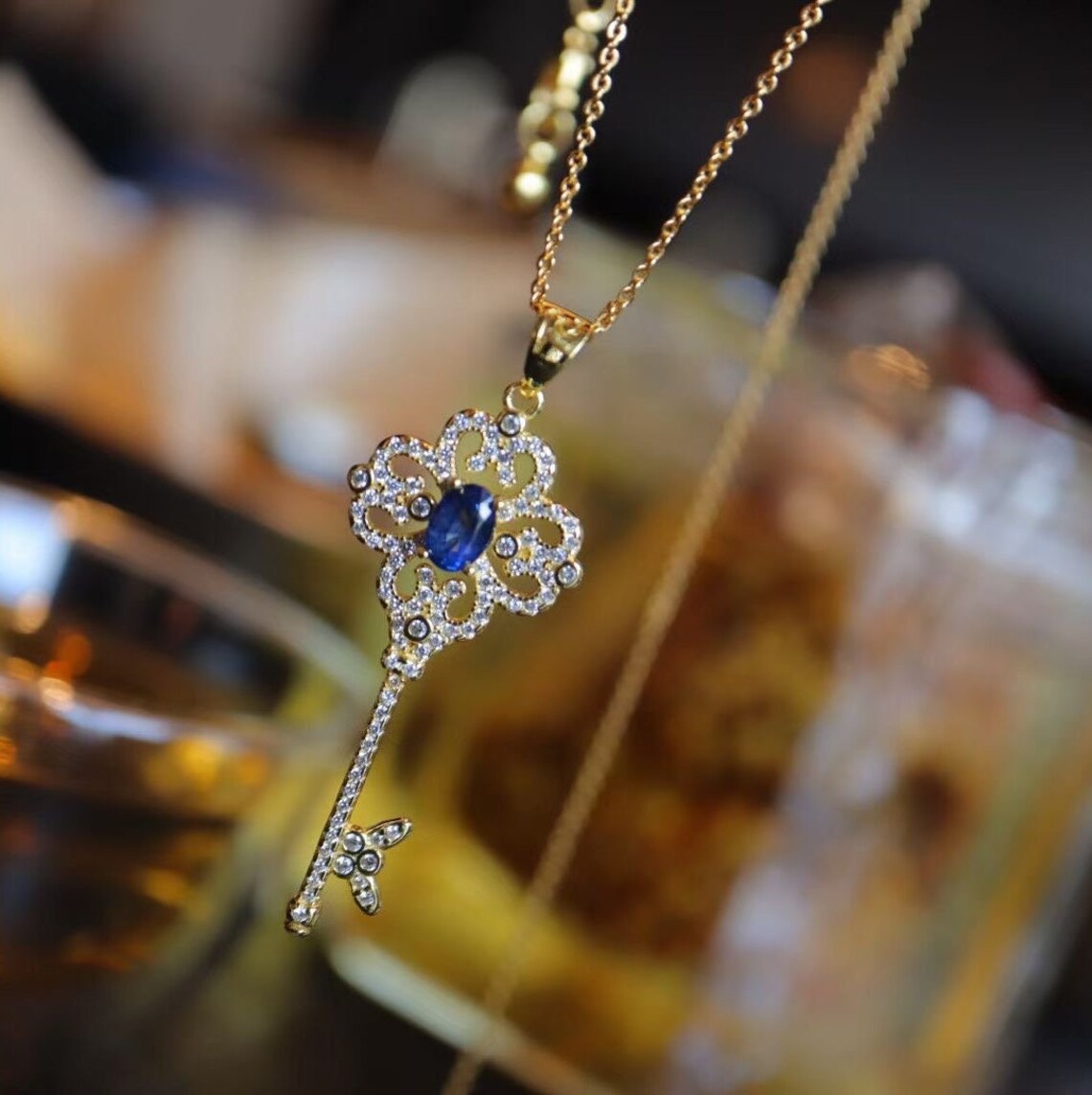 Natural Sapphire Key Necklace Vintage Key Pendant Necklace - Etsy