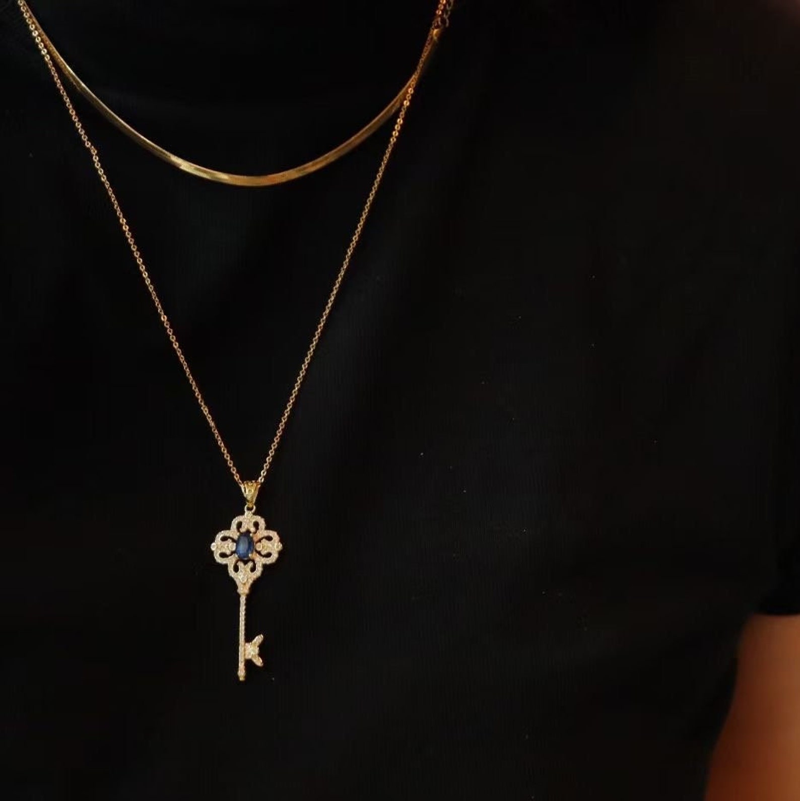 Natural Sapphire Key Necklace Vintage Key Pendant Necklace - Etsy