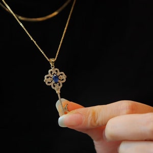 Natural Sapphire Key Necklace Vintage Key Pendant Necklace - Etsy
