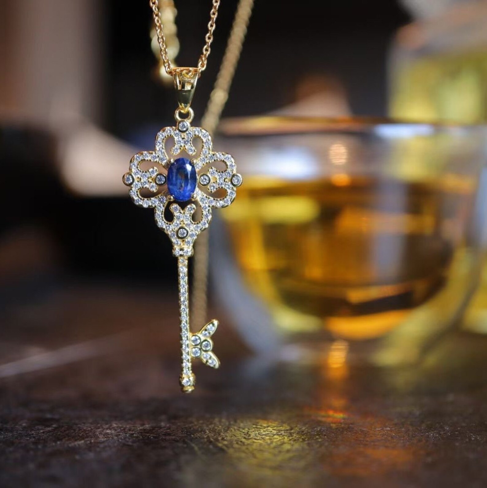 Natural Sapphire Key Necklace Vintage Key Pendant Necklace - Etsy