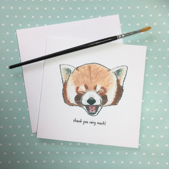 Red panda thank you card 'thank you very much' cute | Etsy