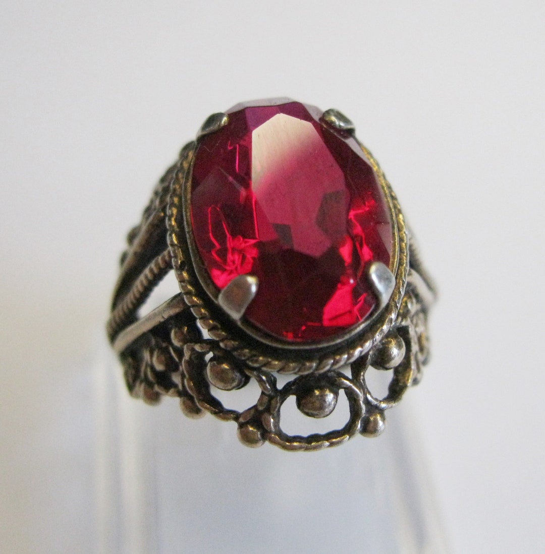 Awesome Ruby Stone Vintage USSR Silver 875 Gold Plated Super Ring - Etsy