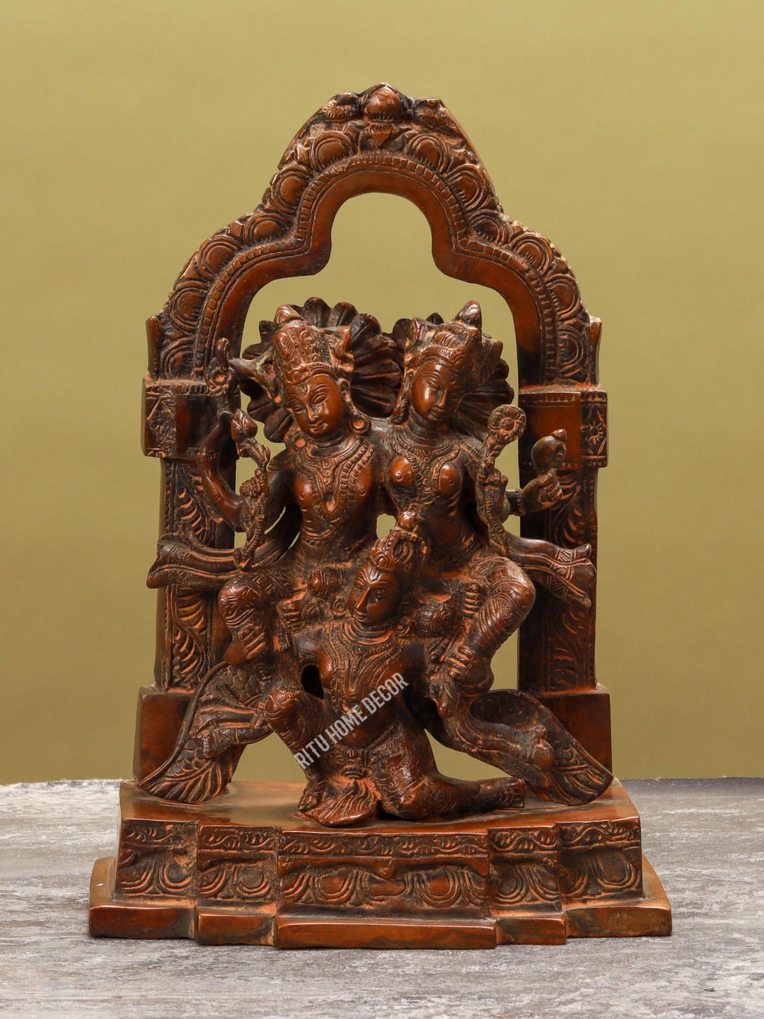 Lord Vishnu Statue With Lakshmi Seated on Garuda Antique Finish Idol ...