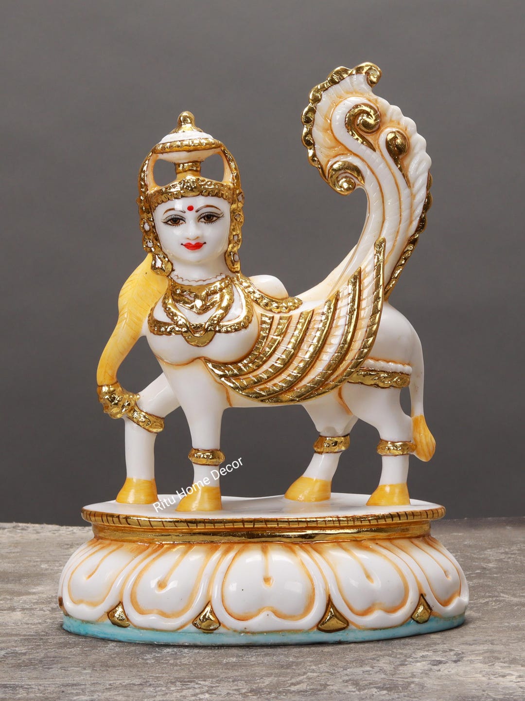 Kamdhenu Cow Culture Marble Statue - 12" Holy Cow Figurine - Spiritual ...