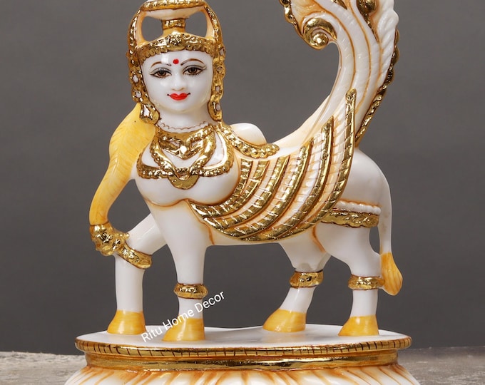 Brass Kamdhenu Cow With Calf Statue Holy Cow Figurine Spiritual Home ...