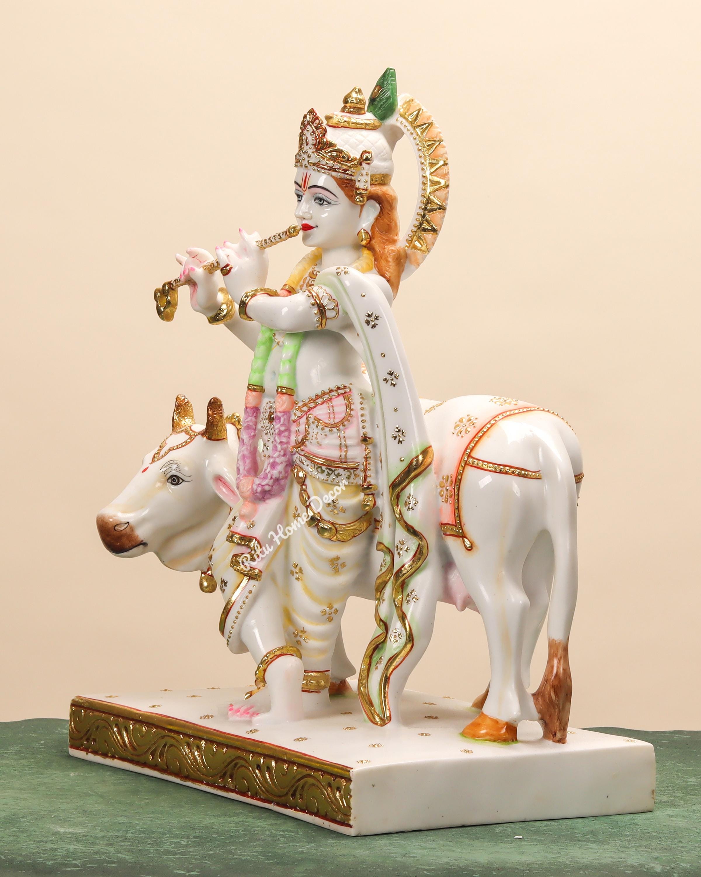 Lord Krishna Statue With Cow - 18" Cow Kishna Statue - Gopala - Girdhar ...