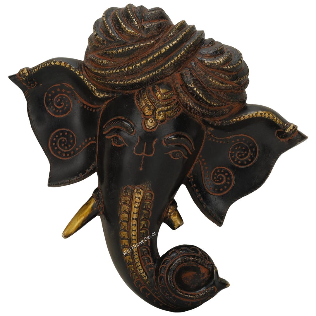 Brass Lord Ganesha Mask for Wall Hanging - Handmade Indian Art Statue ...
