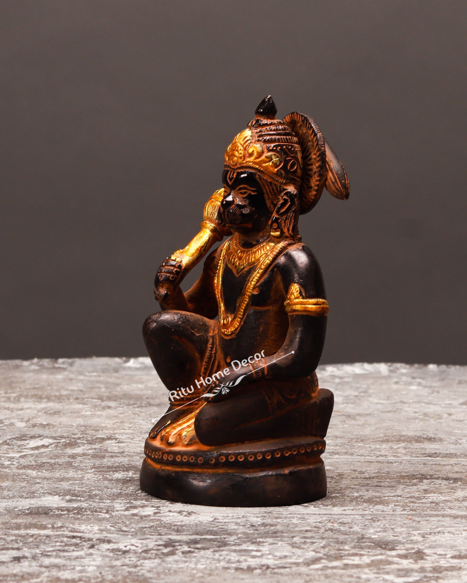Brass God Hanuman Idol - Bajrang Bali Statue - 14 CM Sitting Anjaneya ...