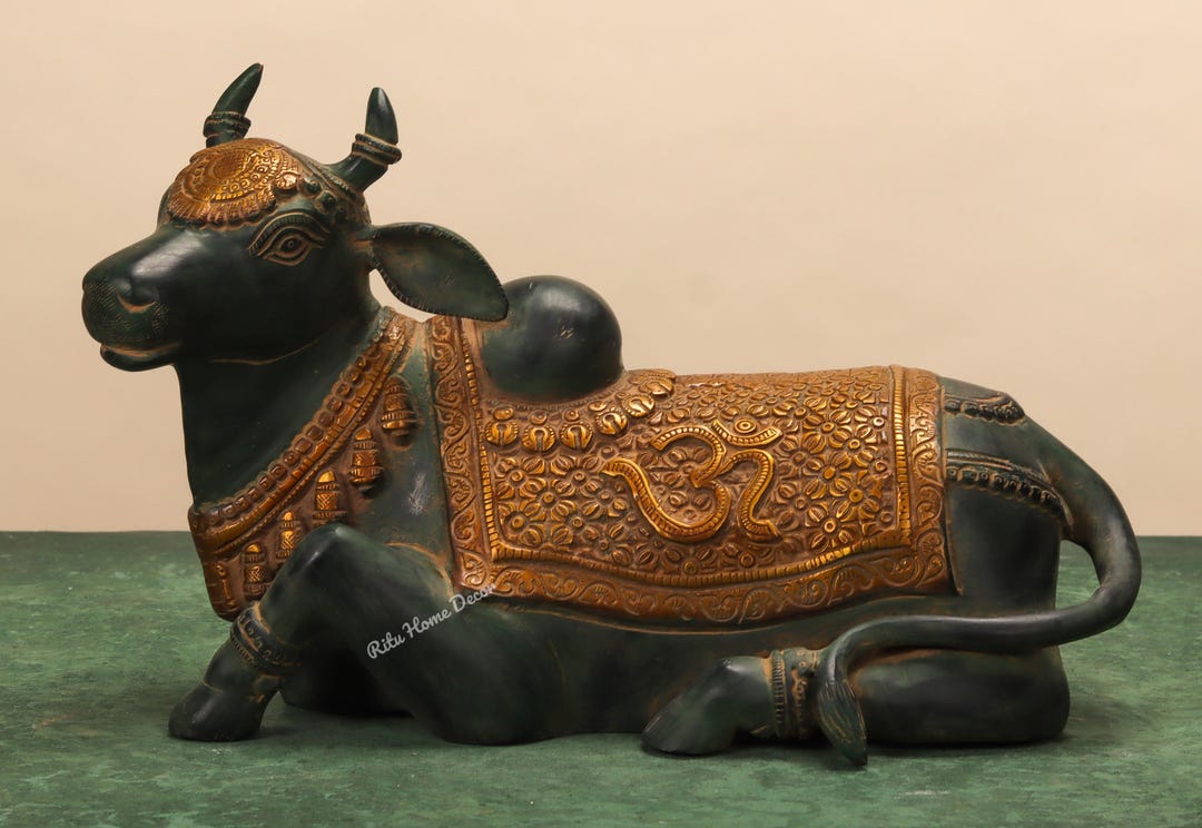 Brass Om Nandi Statue Antique Finish, Lord Shiva Wagon Sculpture ...