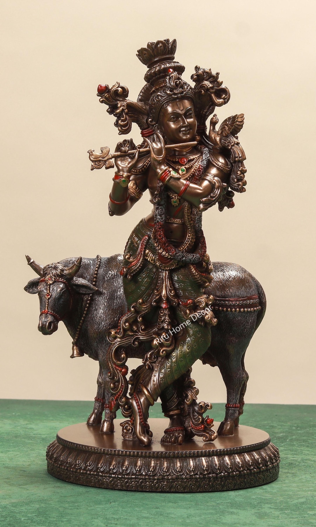 Lord Krishna Statue With Cow - 27 Cm Cow Kishna Statue - Gopala ...