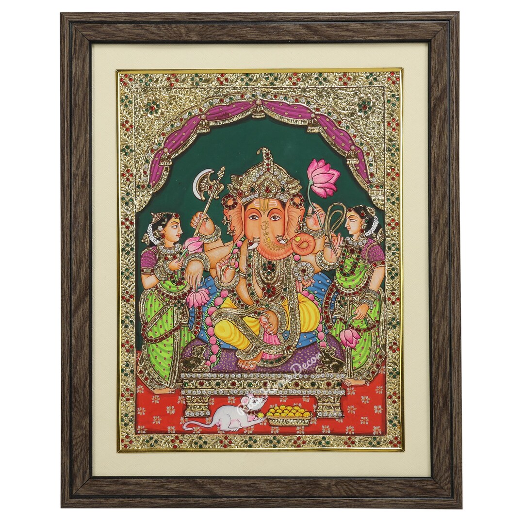 Tanjore Style Lord Ganesh With Riddhi Siddhi Painting - Hindu God ...