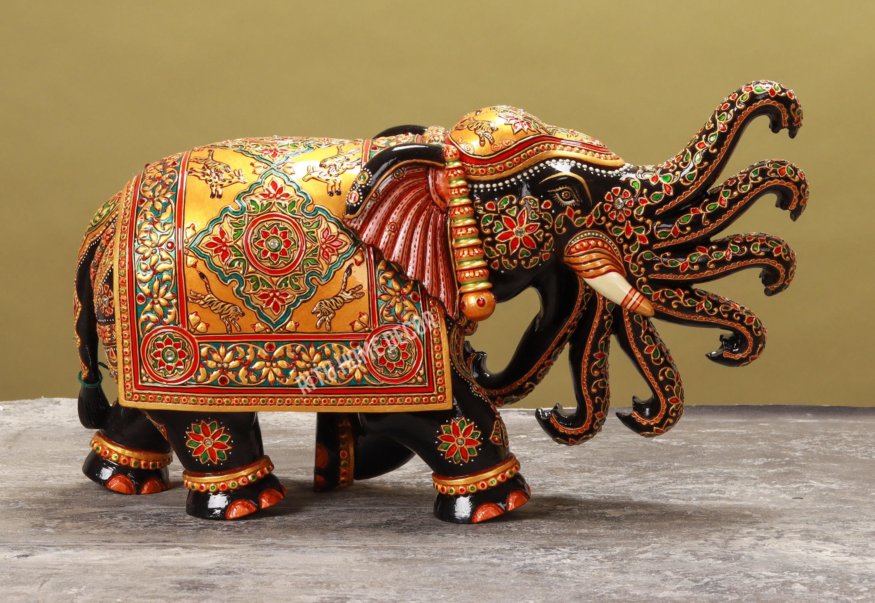Wooden Airawat Elephant Statue - Lord Indra Wagon Figurine - Divine ...