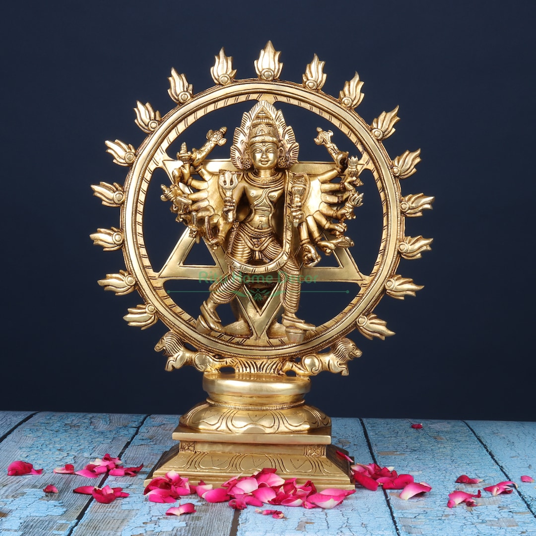 Sudarshana Chakra Statue - Brass Lord Vishnu Idol - Narayana Weapon ...
