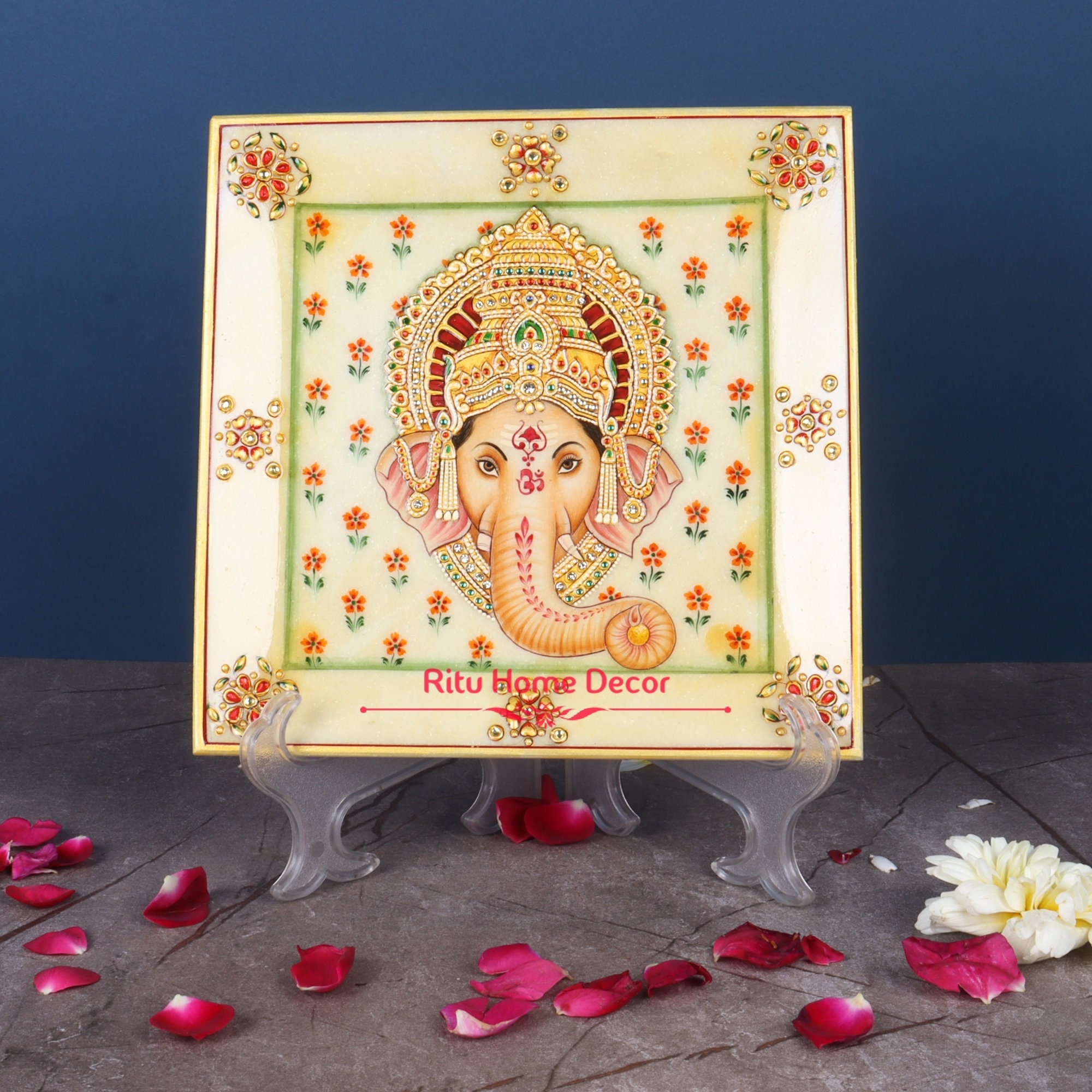 Lord Ganesh Marble Plate Ganpati Sculpture With Stand - Etsy