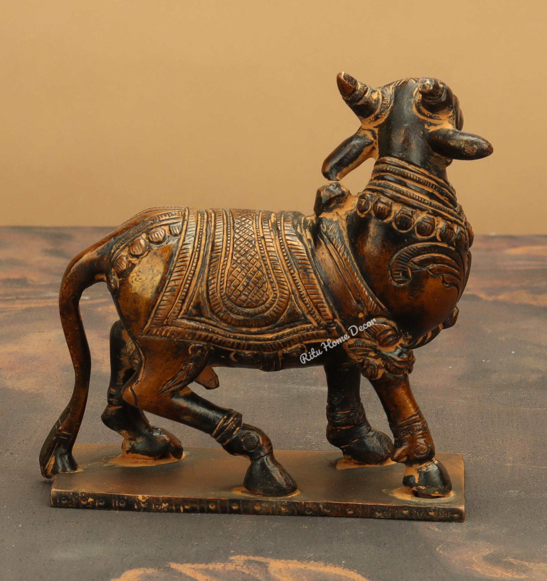 Brass Nandi Statue, Antique Finish Lord Shiva Wagon Sculpture, Sitting ...
