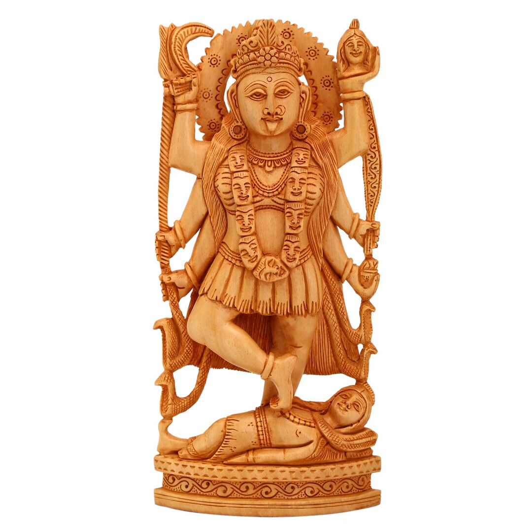 Wooden Goddess Kali Statue - Devi Maa Kalika Idol - Hindu Religious ...