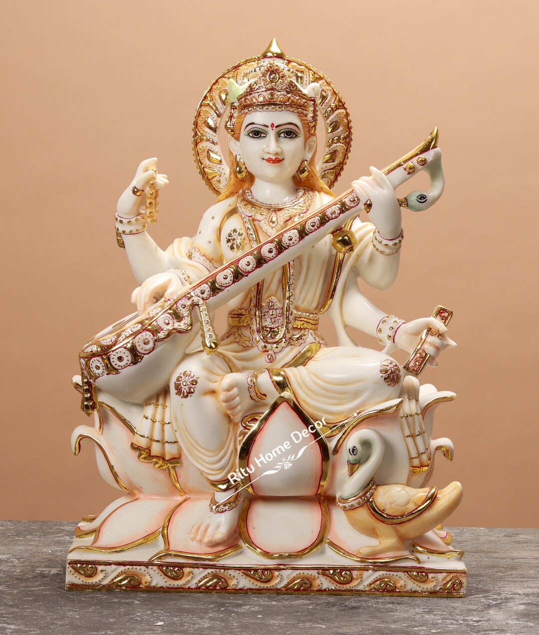 Goddess Saraswati 18" Statue - Sharda Idol Sculpture - Hindu Goddess of ...