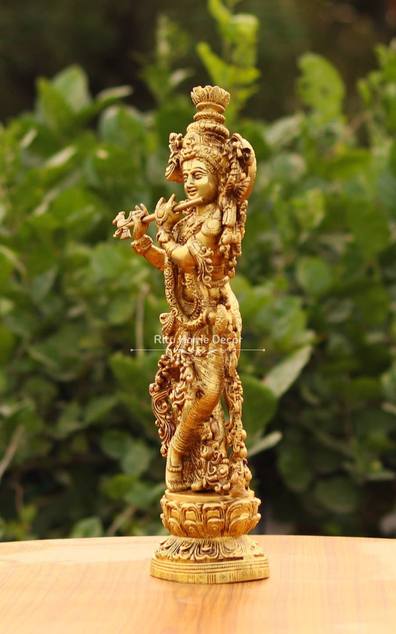 Brass Lord Krishna Statue for Temple - Madhav Idol - Kisna for Worship ...