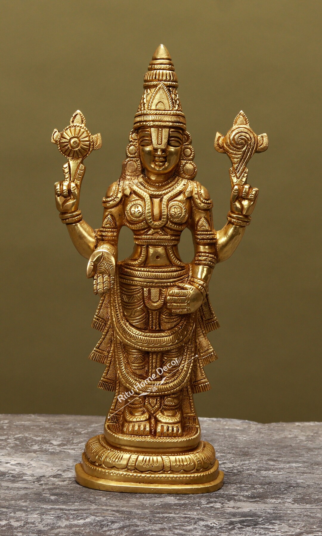 Brass Golden 12" Tirupati Balaji Statue - Vishnu Idol - Vanketash ...