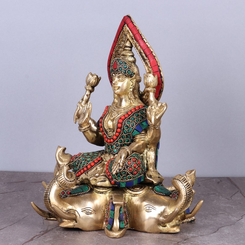 Lakshmi Goddess Sitting on Elephant Statue 25 Cm Big Brass - Etsy