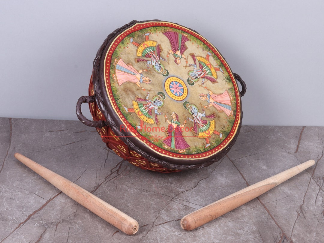 Hand Painted Nangara Drum for Home Décor Krishna Radha and Gopi Playing ...