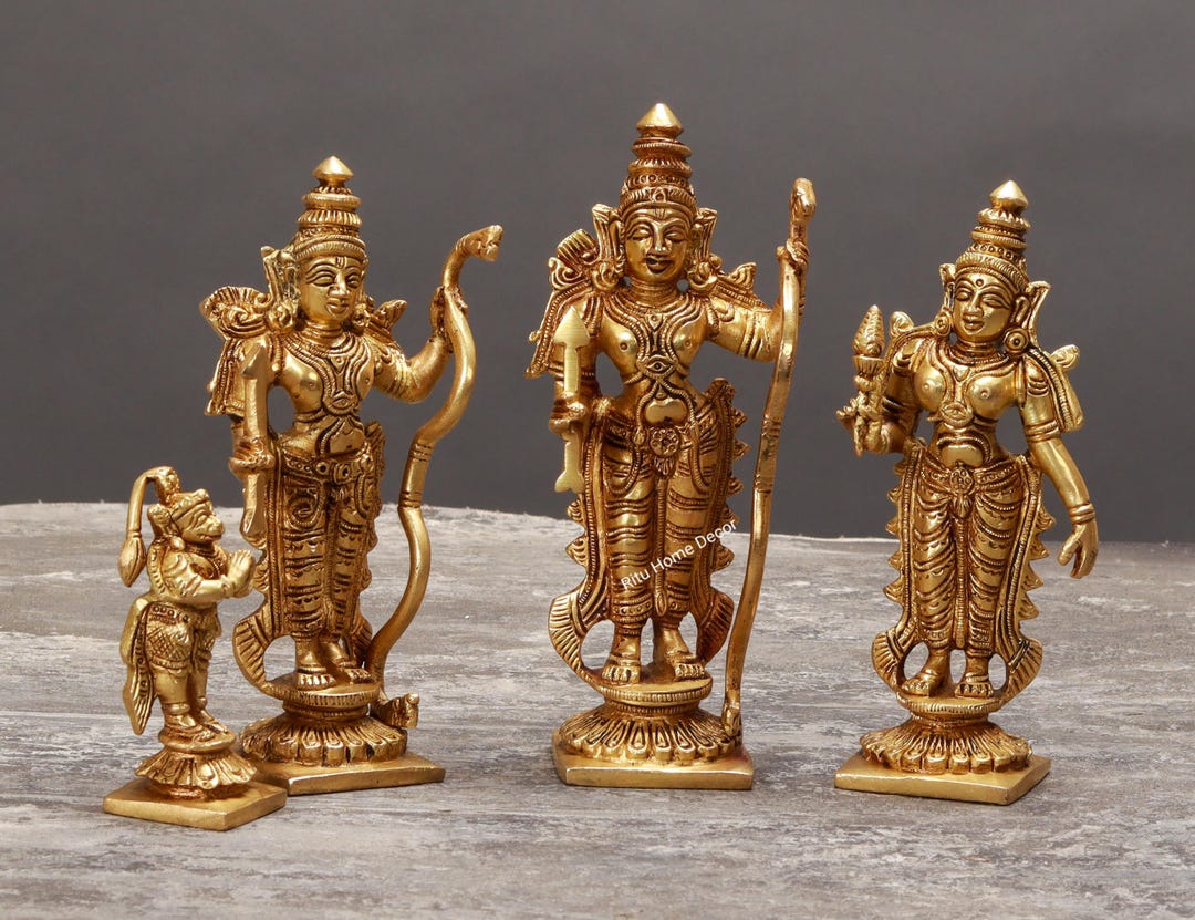 Brass Lord Ram Darbar Statue - Ram Sita Sculpture - Rama Family Statue ...