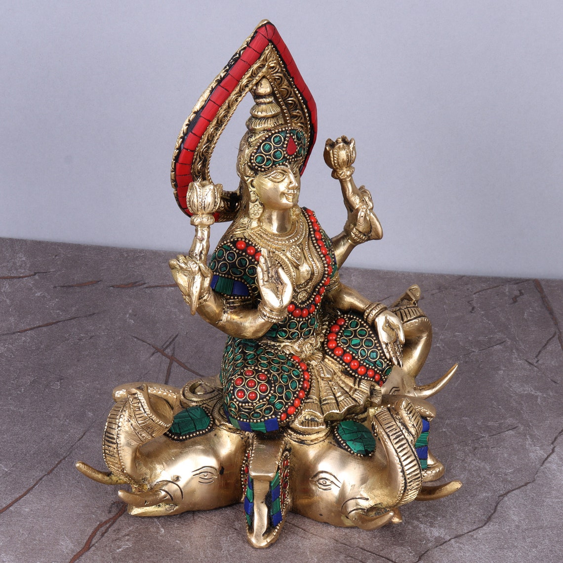 Lakshmi Goddess Sitting on Elephant Statue 25 Cm Big Brass - Etsy